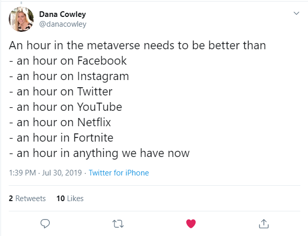 Quote of the Day: “An Hour in the Metaverse…” – Ryan Schultz